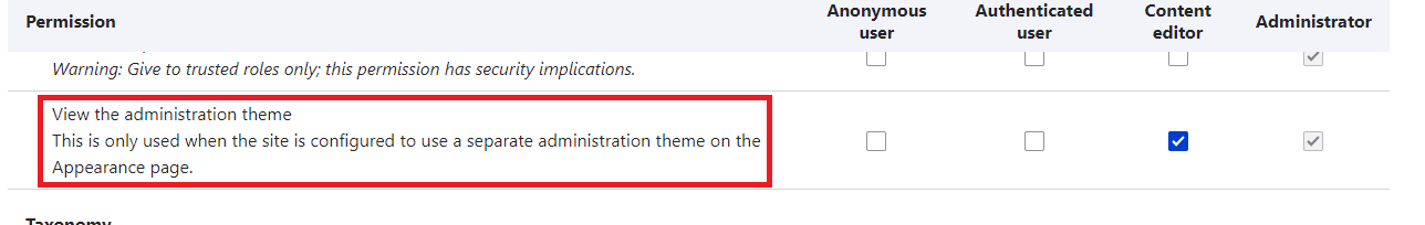 Deprecate and move to contrib the "View the administration theme" permission [#3420470] | Drupal.org